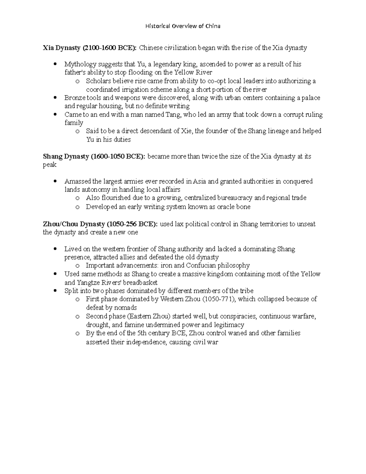 Historical Overview of China - Studocu