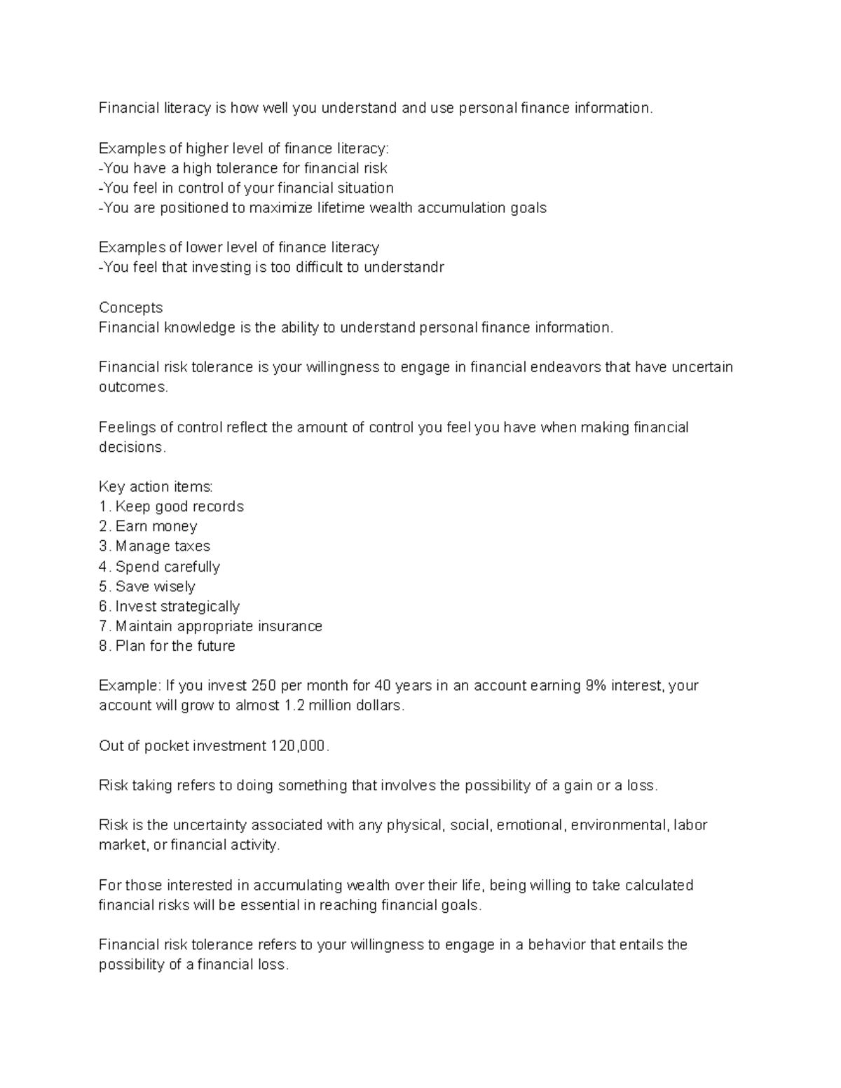 Finance Chapter 1 notes - Financial literacy is how well you understand ...