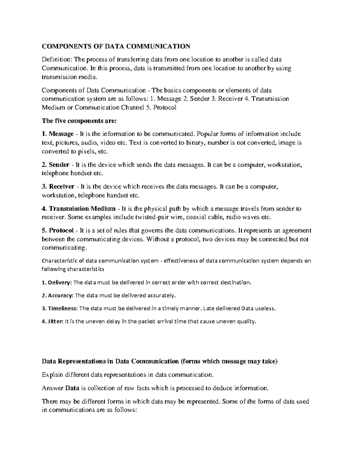Data communication concepts - COMPONENTS OF DATA COMMUNICATION ...