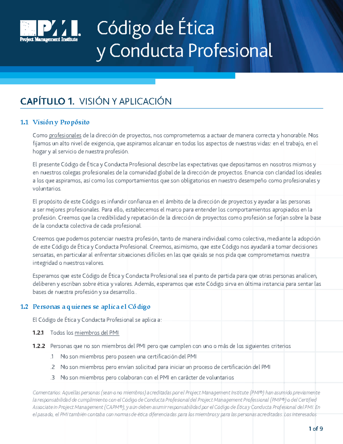 Código de Ética y Conducta Profesional - CAPÍTULO 1. VISIÓN Y ...