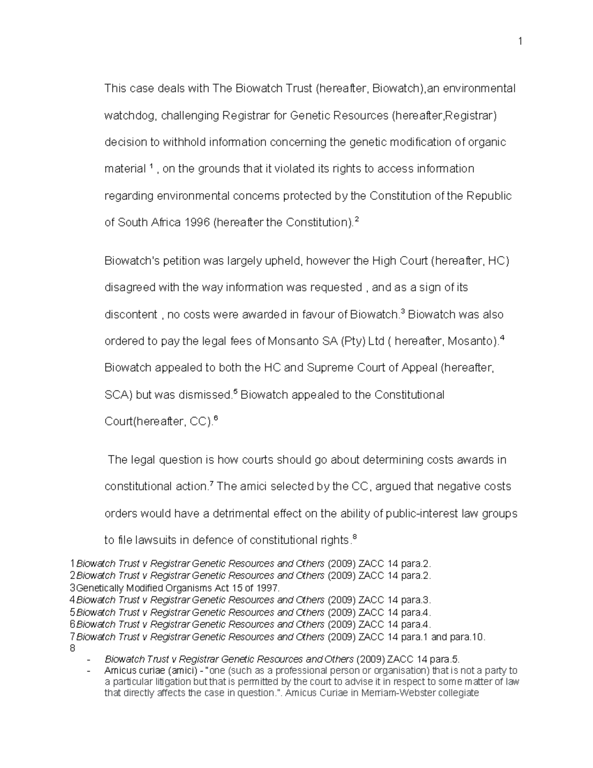 Biowatch neat part 1 - This case deals with The Biowatch Trust ...