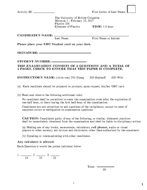 Midterm 1 practice exam, answers - Physics 158 Midterm 1 Review Package –Solutions UBC ...