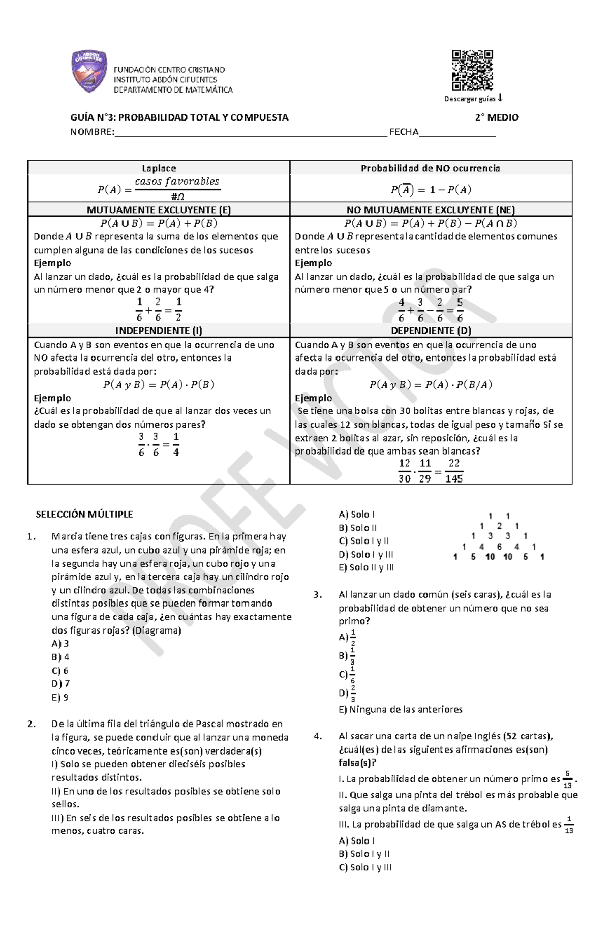 GUIA 3 Probabilidad Total Y Compuesta - GUÍA N° 3 : PROBABILIDAD TOTAL ...