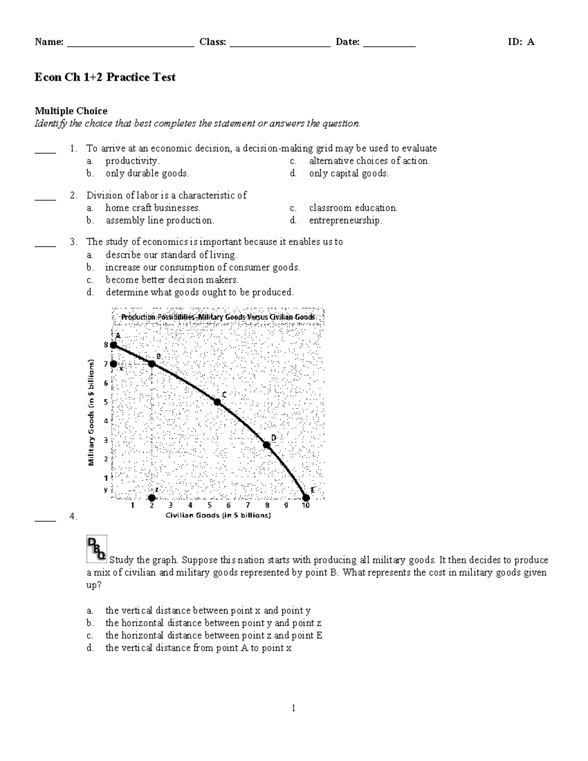 Econ Ch 1 2 Practice Test - - Studocu