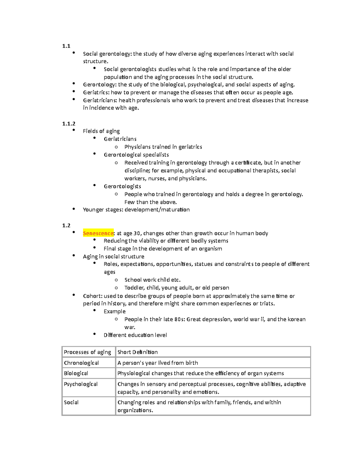 Cluster 80a reding notes midterm - 1. Social gerontology: the study of ...
