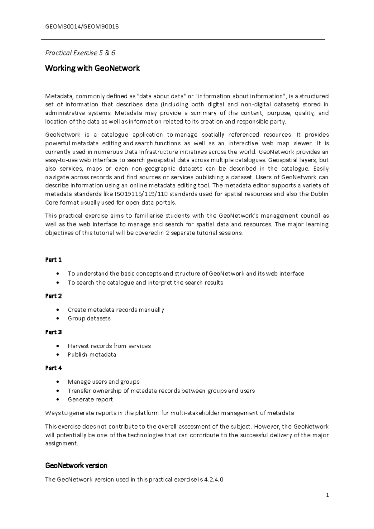 PE5 PE6 - Geo Network-1 - This practical exercise aims to familiarise ...