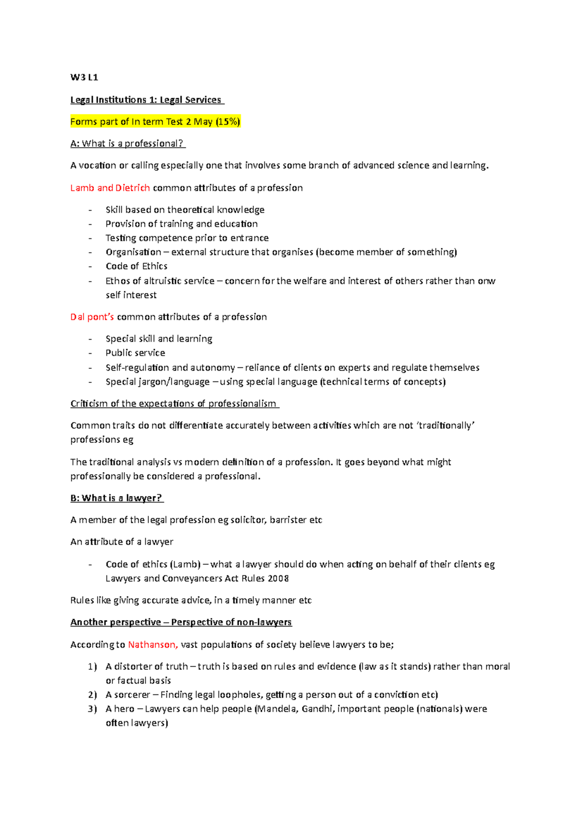 W3 - premium - W3 L Legal Institutions 1: Legal Services Forms part of ...