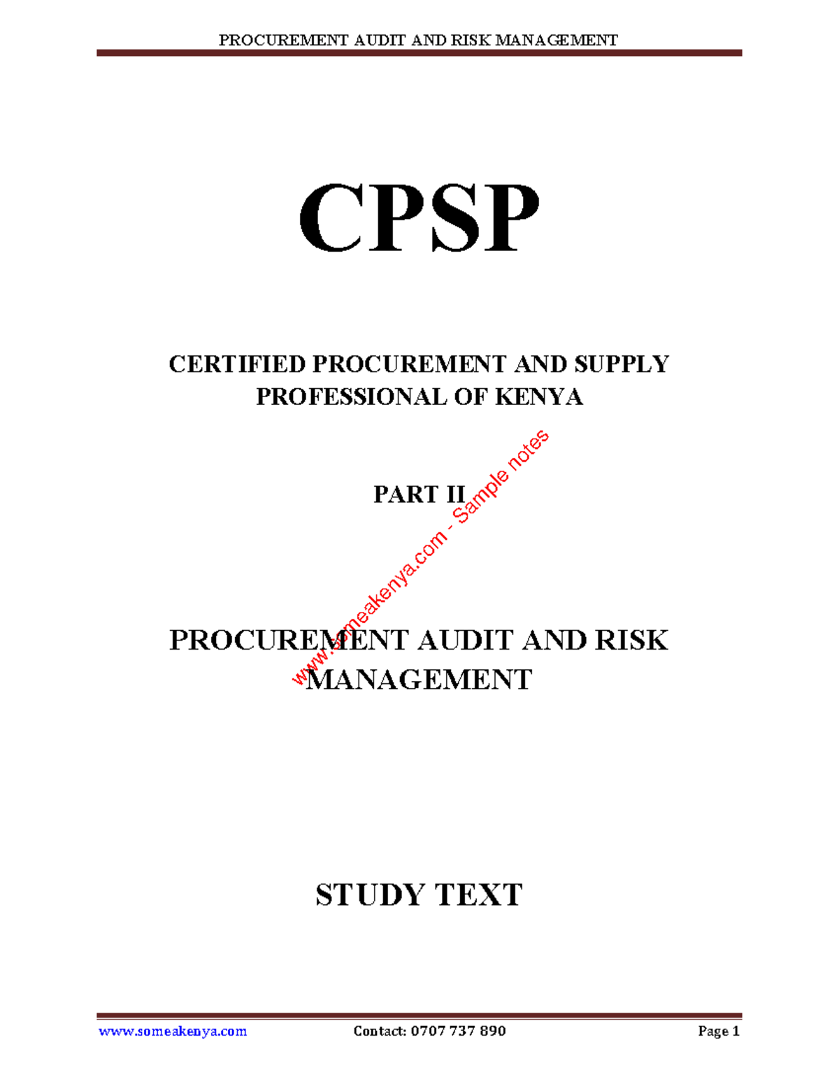 Notes 2 - someakenya - Sample notes CPSP CERTIFIED PROCUREMENT AND ...