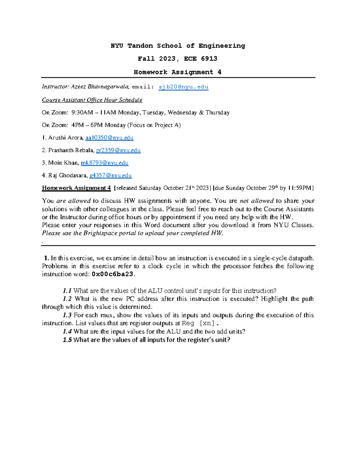 HW 4 ECE 6913 - NYU Tandon School of Engineering Fall 2023 , ECE 6913 Homework Assignment 4 ...