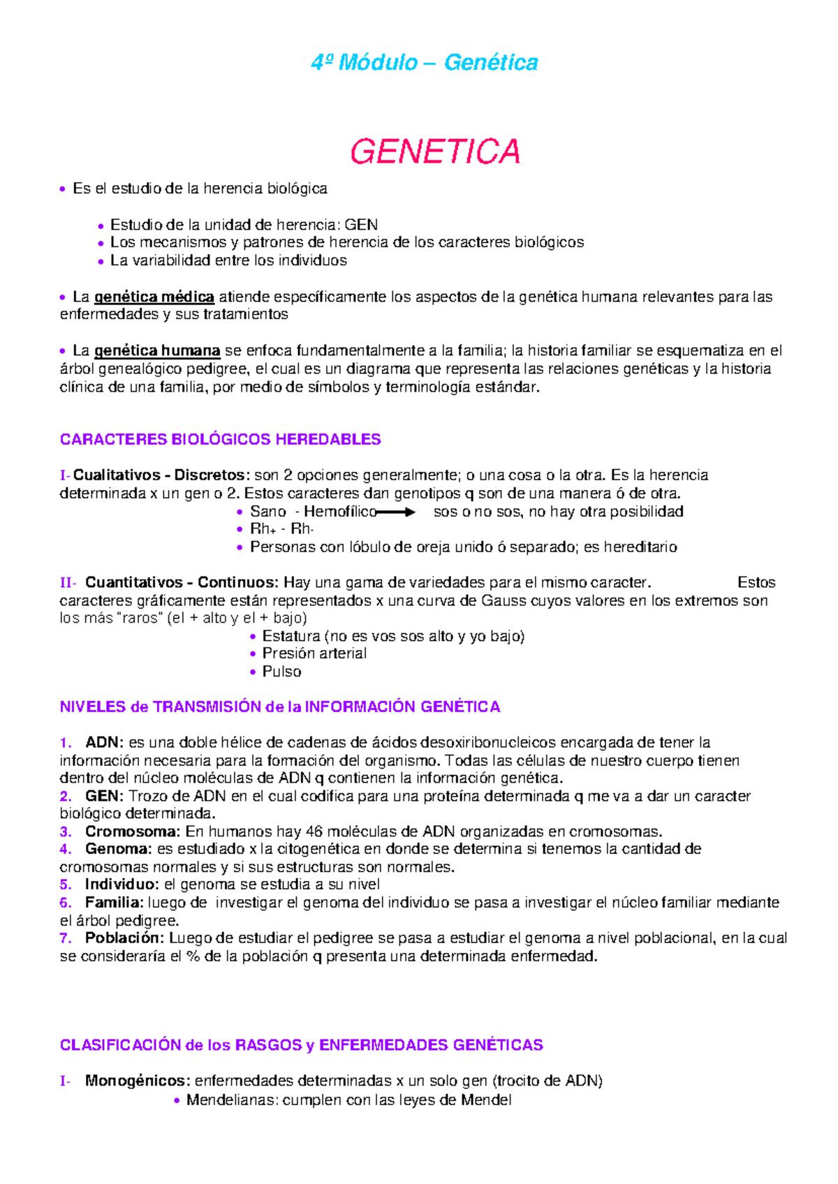 resumen genetica para biologia celular y tisular esfuno - 4º Módulo ...
