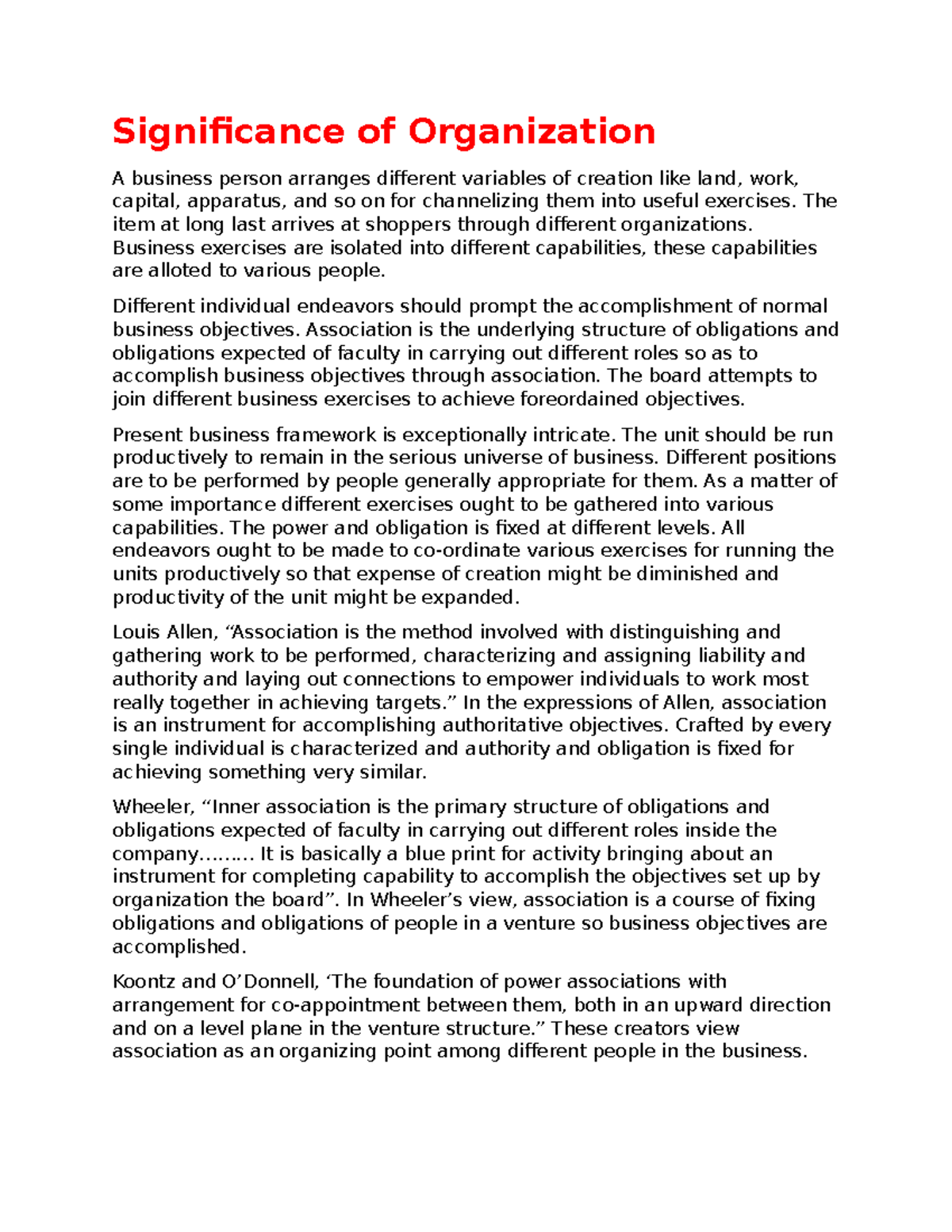 Organization-notes - Important notes. - Significance of Organization A ...