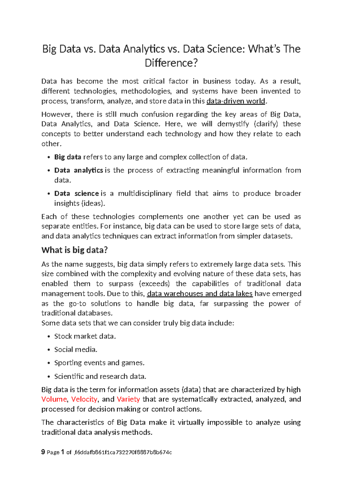 Big Data - Big data - Big Data vs. Data Analytics vs. Data Science ...