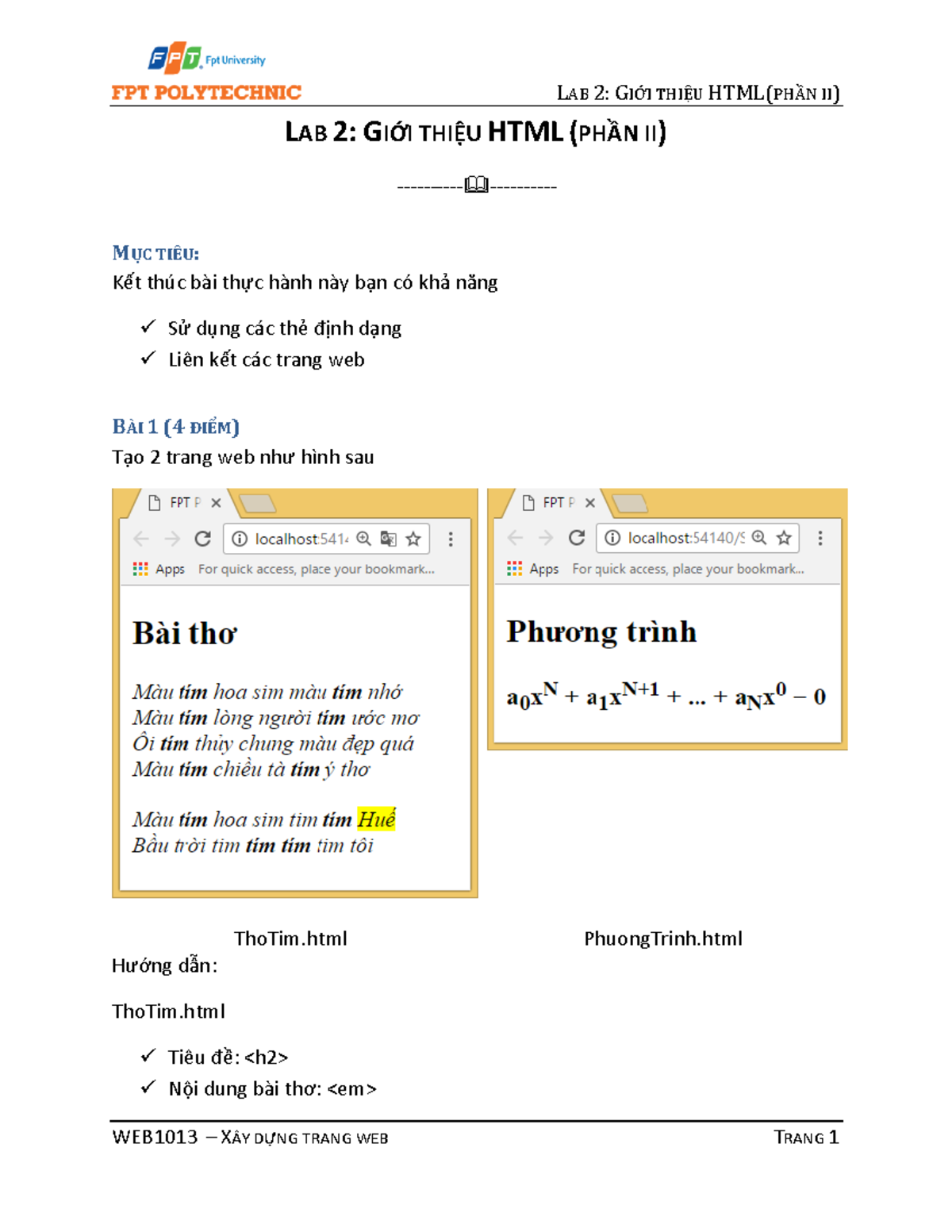 Web1013-Lab 02 - Web1013-Lab 16 - LAB 2: GIỚI THIỆU HTML(PHẦN II ...