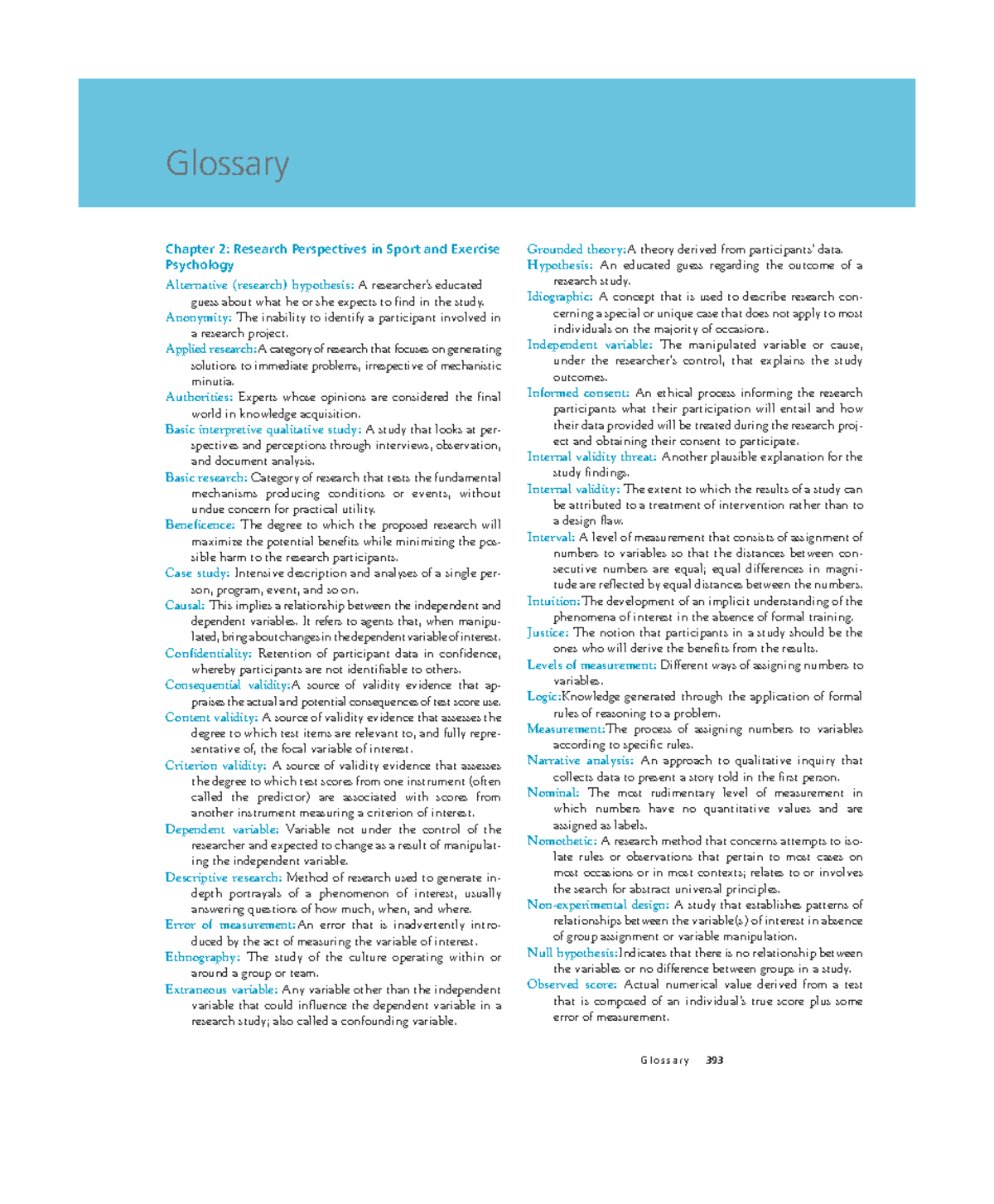Glossary - sport and exercise psychology a canadian perspective second ...