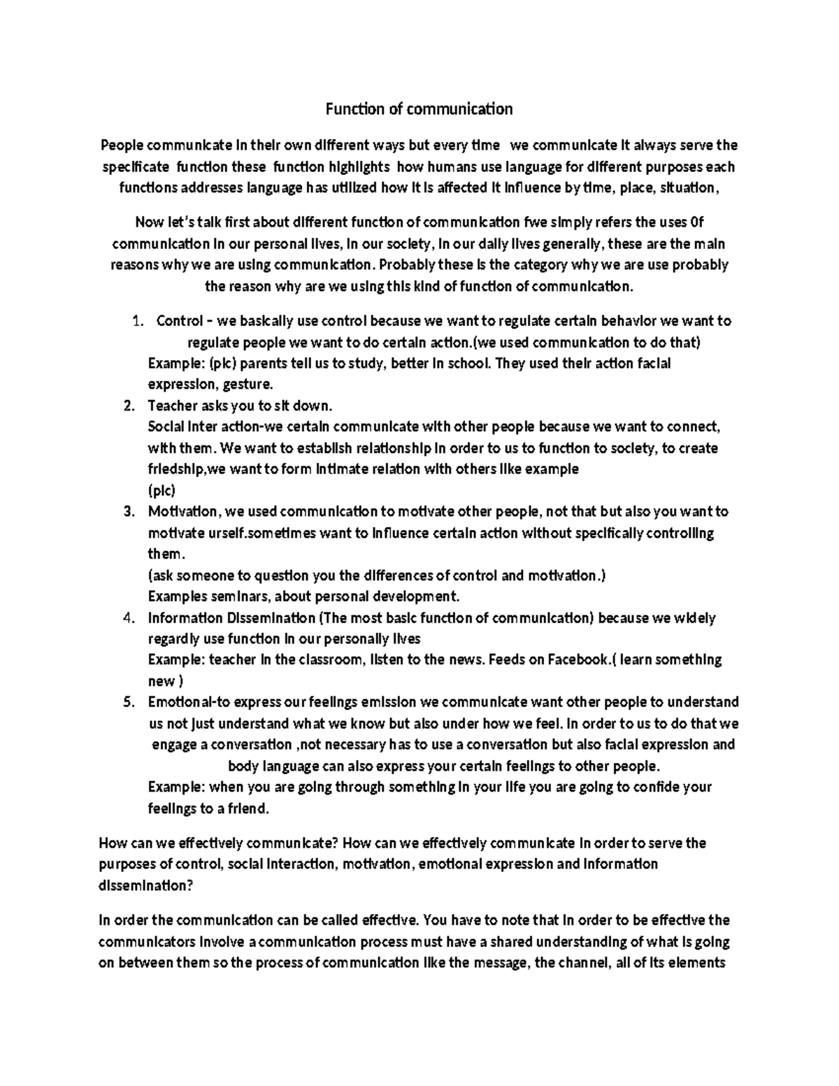 Model OF Commu - for lecture purpose only - Function of communication ...