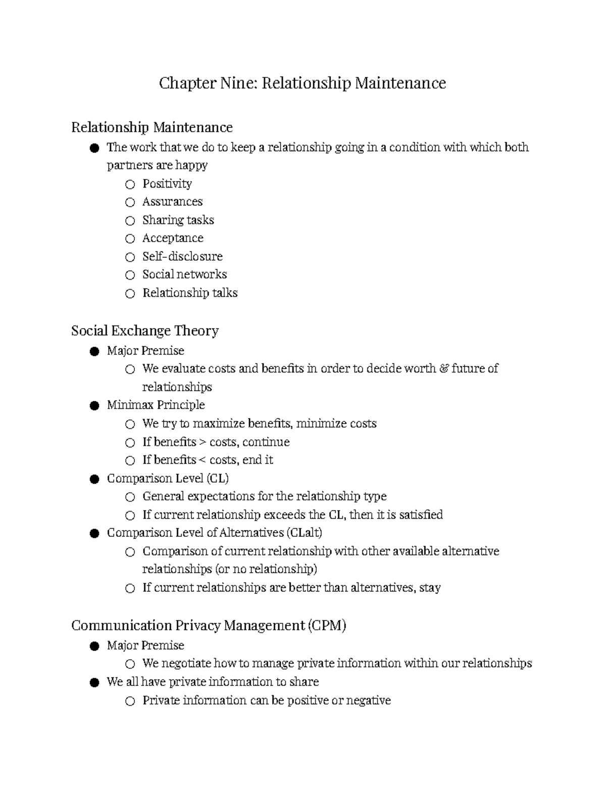 CH9- relationship maintenance - Chapter Nine: Relationship Maintenance ...