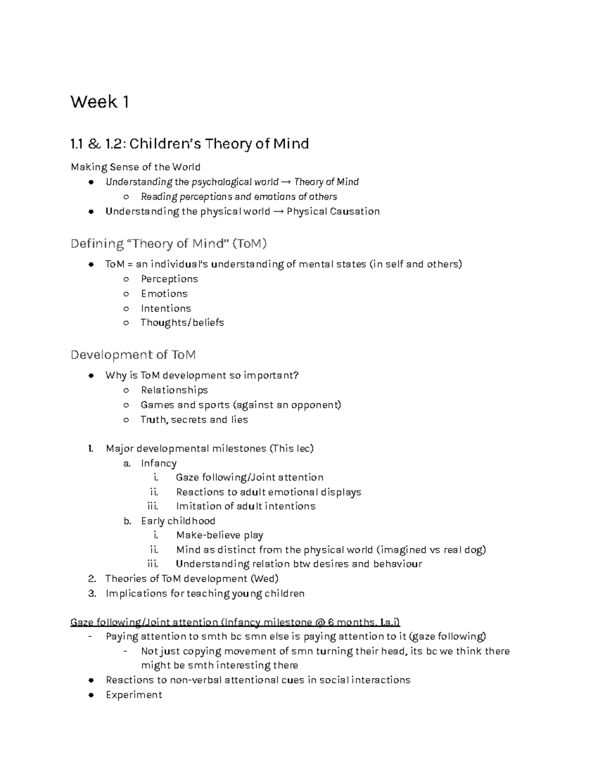 PSYC3341 - Google Docs - Week 1 1 & 1: Children’s Theory of Mind Making ...