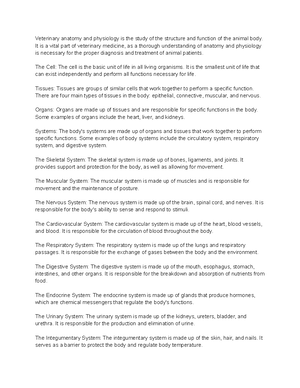 Vetinary anatomy and phyiscology - Sure, here are some in-depth lecture ...