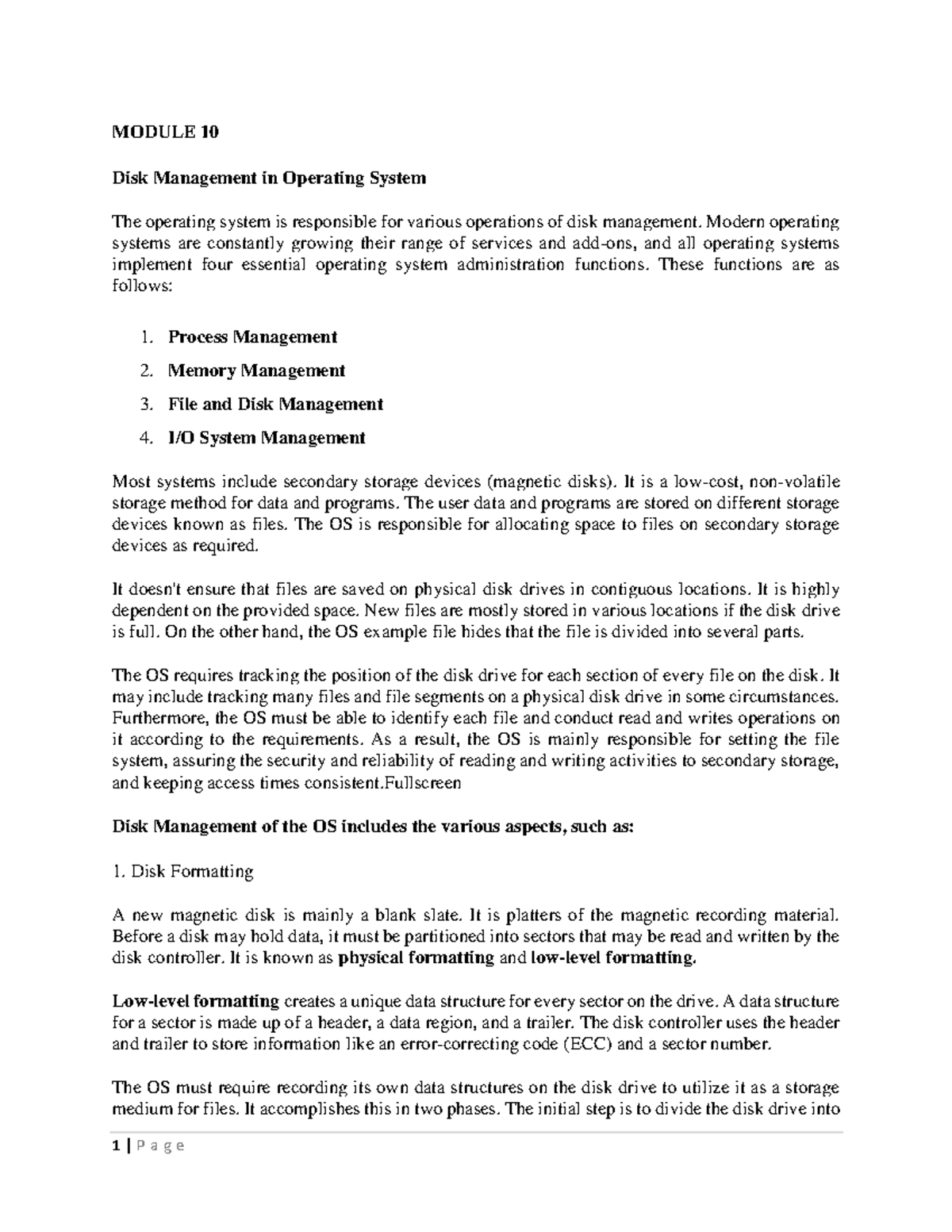 Module 10 Disk Management - 1 | P a g e MODULE 10 Disk Management in ...
