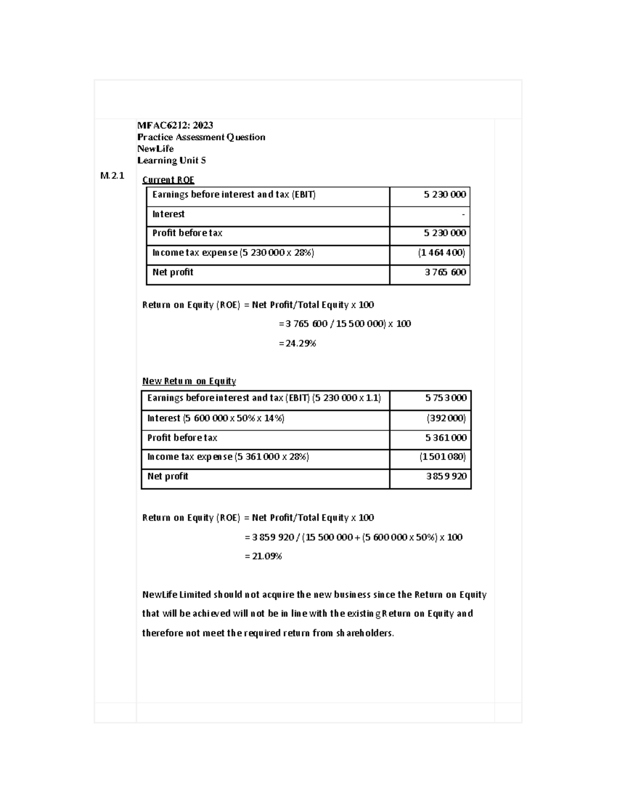G PAQ New Life (LU5) - Solution - M. MFAC6212: 2023 Practice Assessment ...