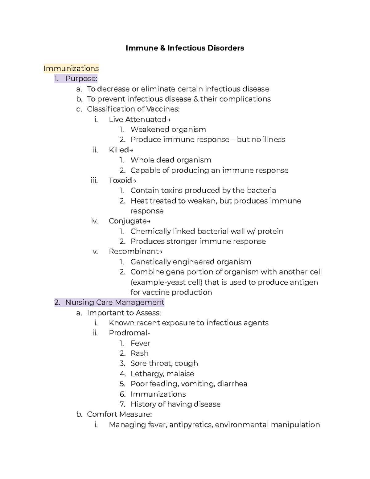 Week 2 Immune & Infections DZ's based off what is taught in lecture ...