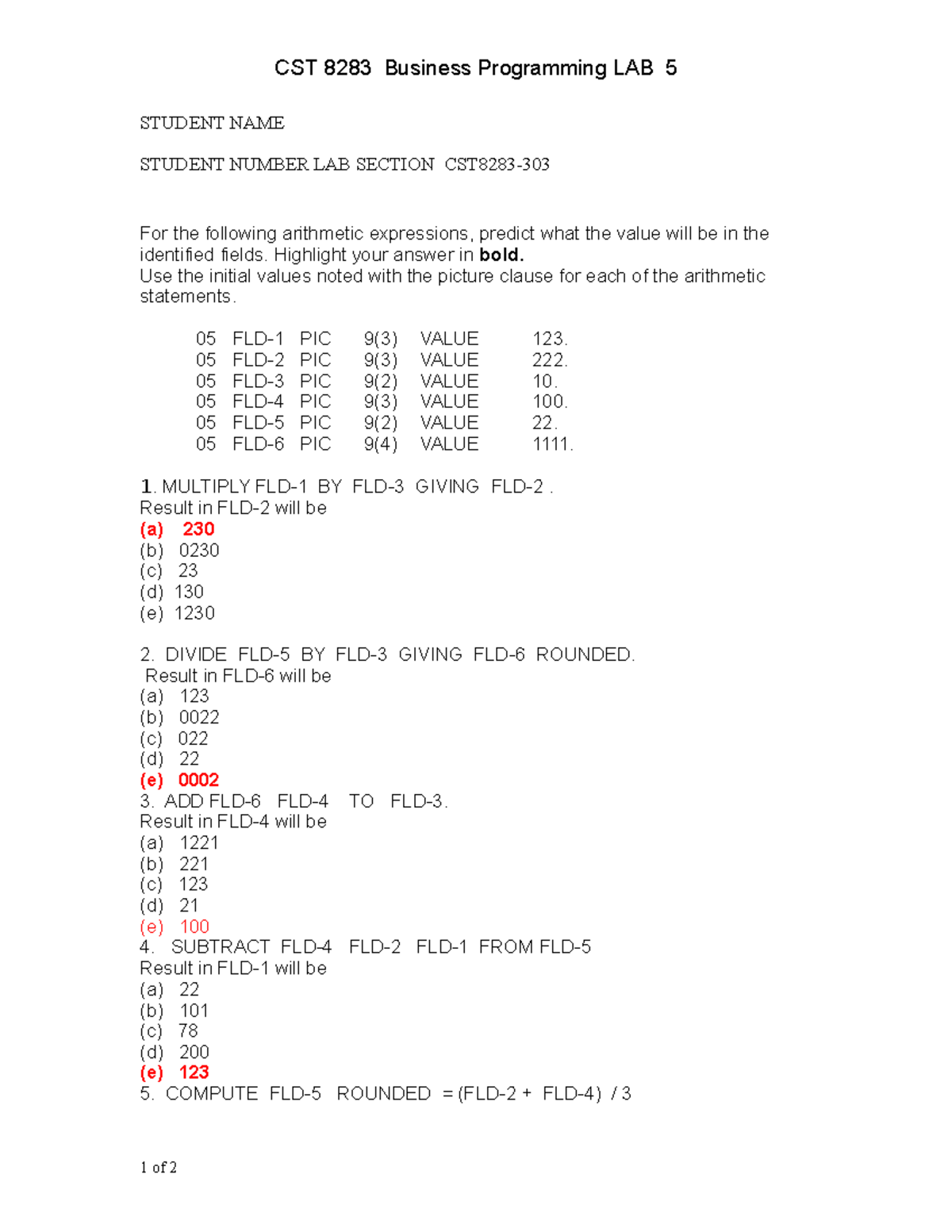 LAB 5 - Lab 5 - CST 8283 Business Programming LAB 5 STUDENT NAME ...