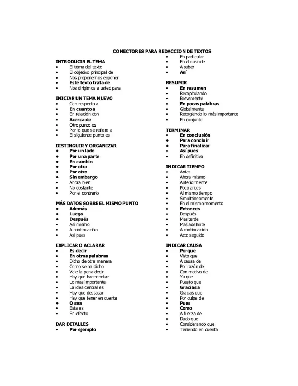 Lista de conectores - Curso I Campo Comunicación y Lenguaje (Comprensión y Producción Textual I ...