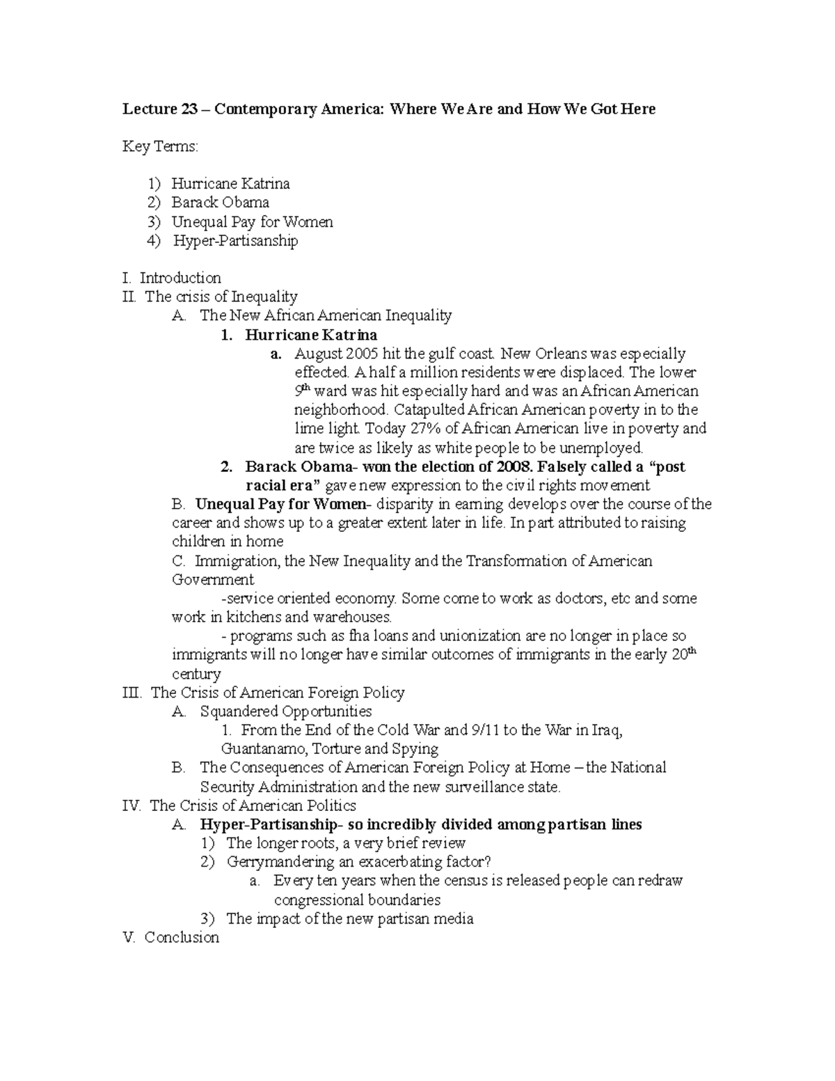 Lecture 23 Contemporary America - Lecture 23 – Contemporary America ...