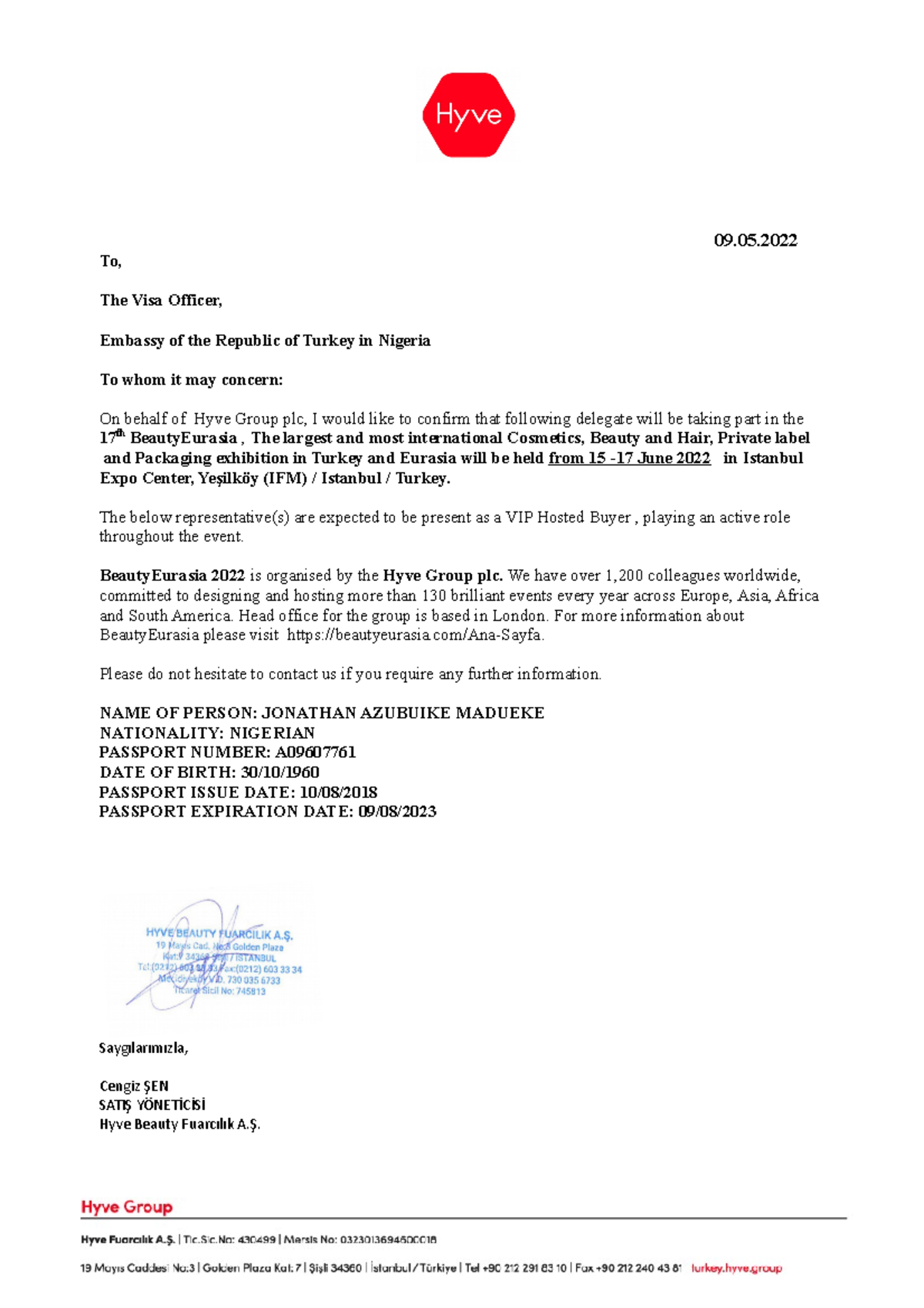 Jonathan Azubuike Madueke - 09. To, The Visa Officer, Embassy of the ...