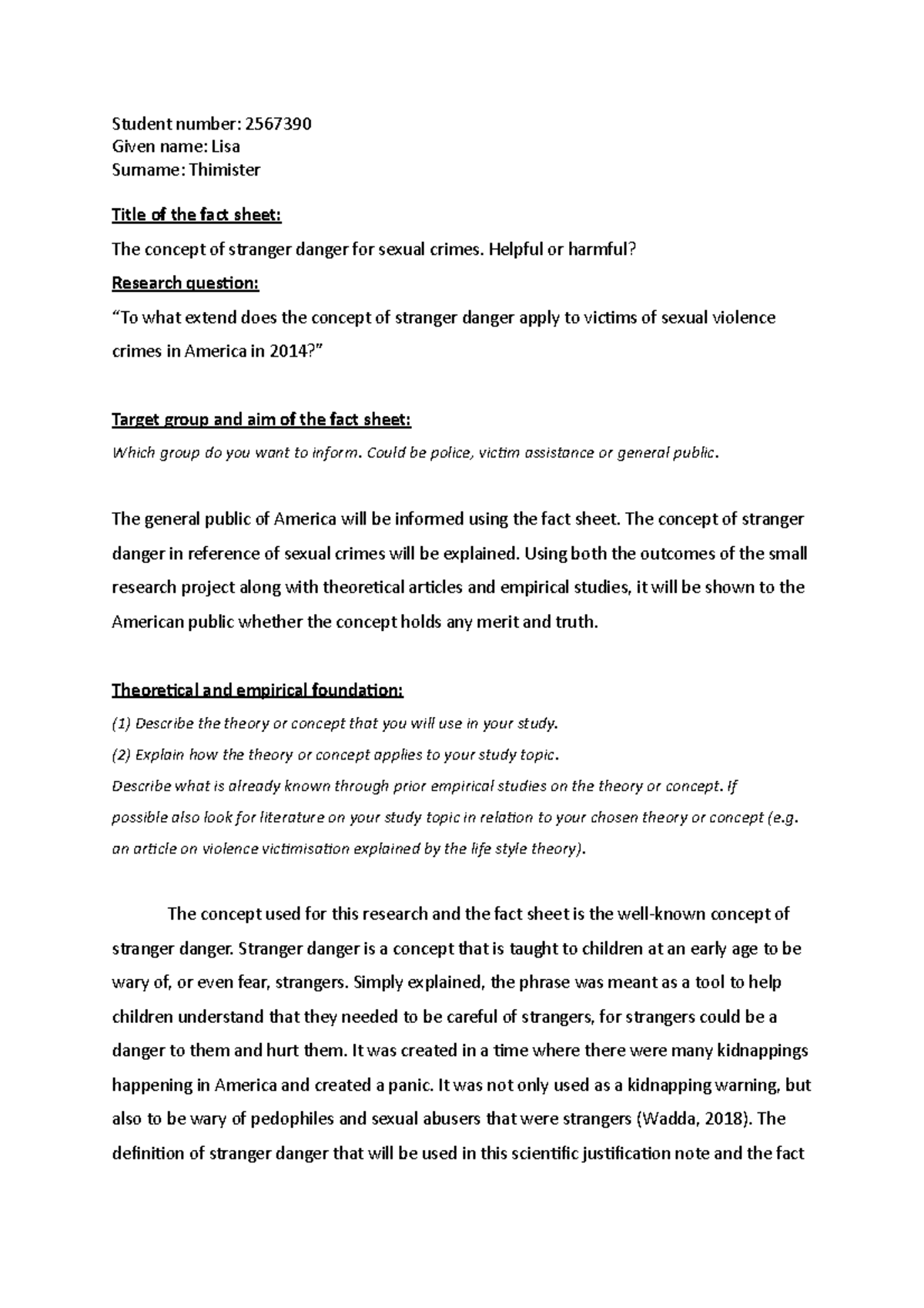 Scientific Justification Note - Student number: 2567390 Given name ...