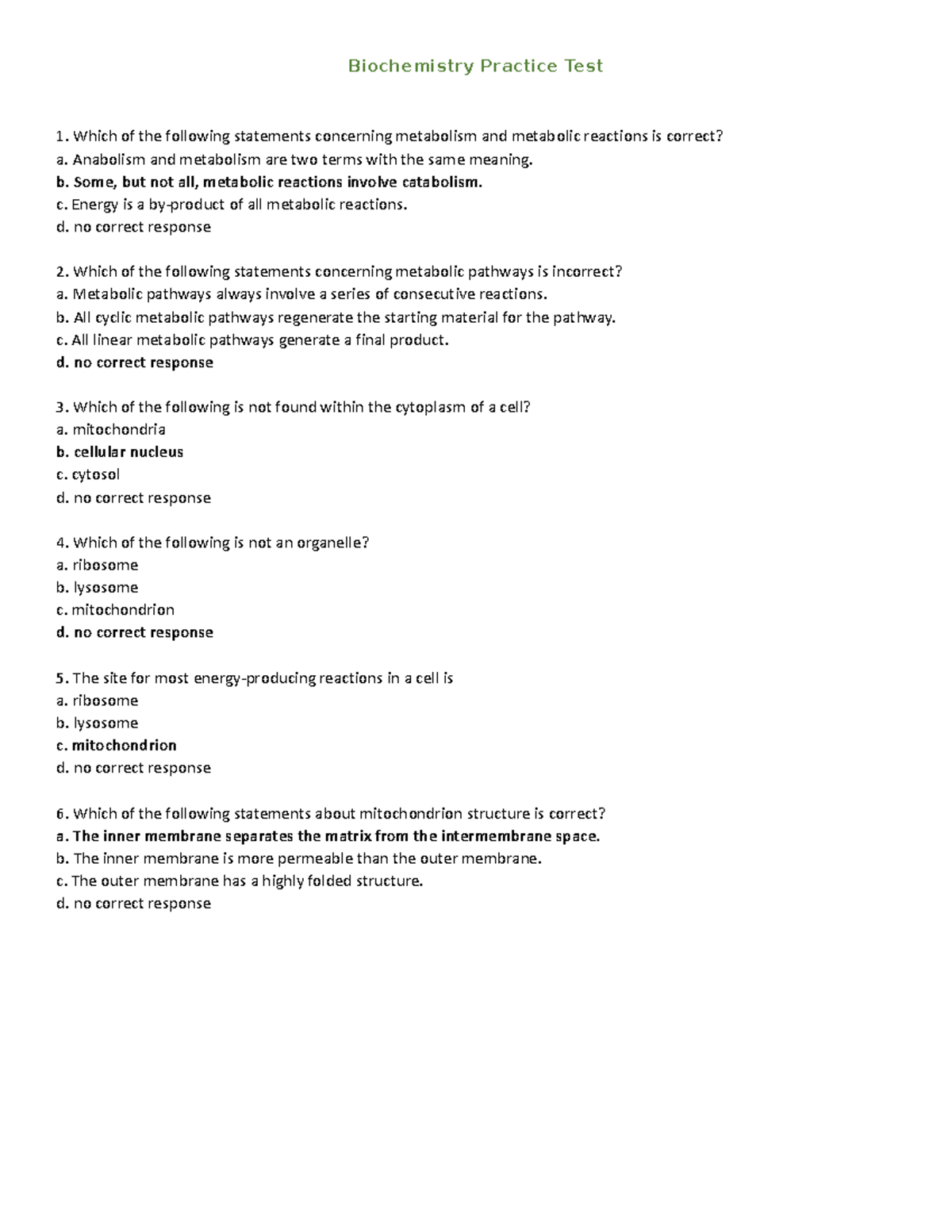 Biochemistry Practice Test - Biochemistry Practice Test Which of the ...