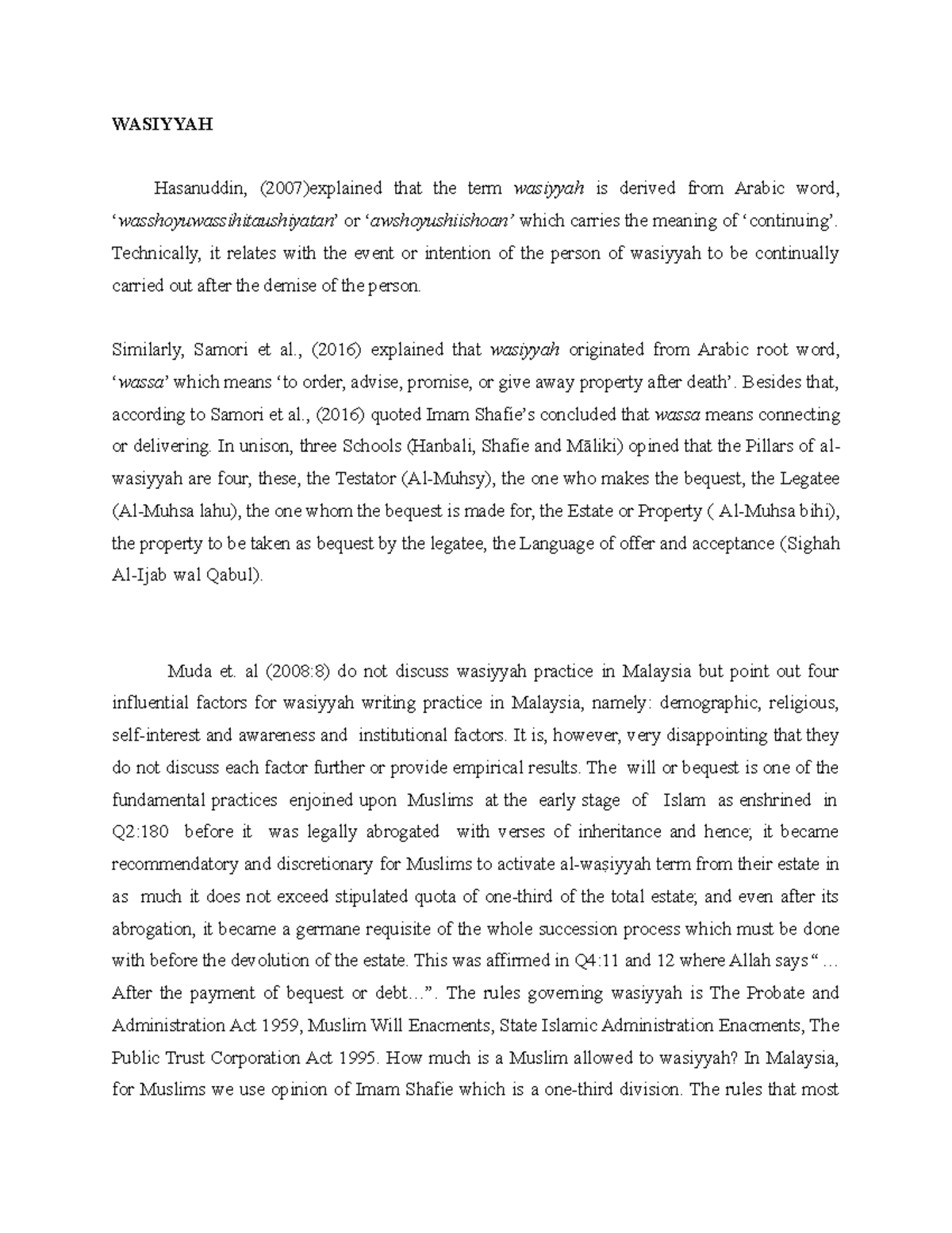 Wasiyyah - nota wasiat - WASIYYAH Hasanuddin, (2007)explained that the ...