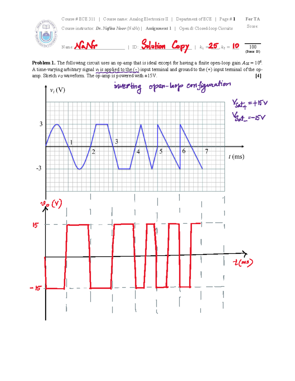 Na Nr Spring 2023 EEE 311 Assignment 1 Solution Manual (1) - Copy - Course # ECE 311 | Course ...