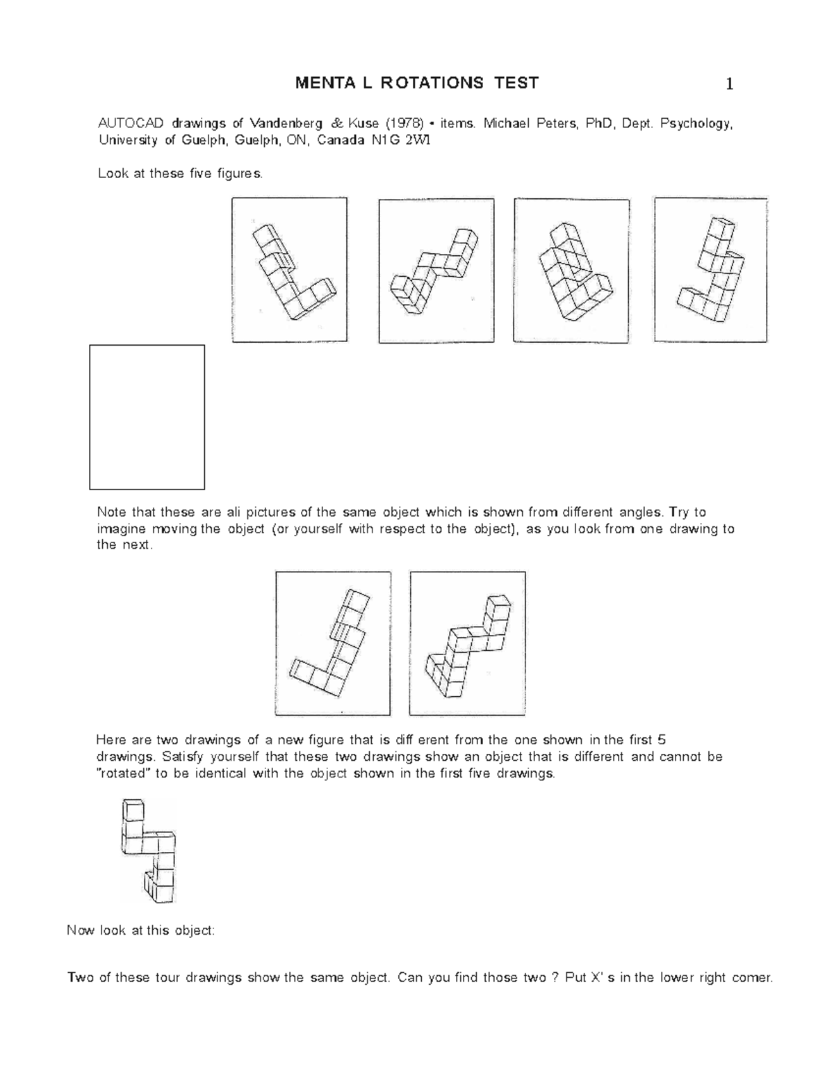 Mental Rotations Test - MENTA L R OTATIONS TEST 1 AUTOCAD drawings of ...