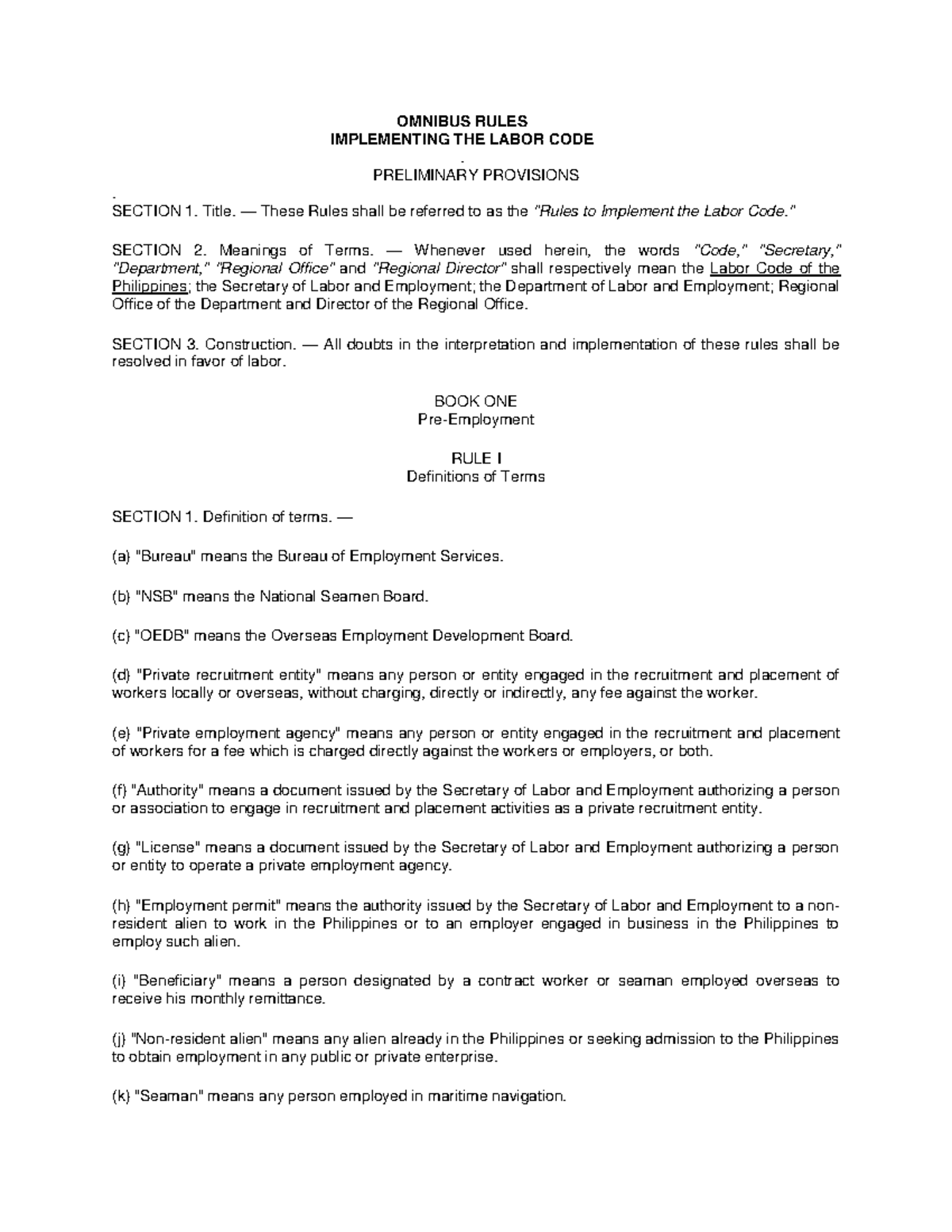 Omnibus Rules Implementing the Labor Cod - OMNIBUS RULES IMPLEMENTING ...