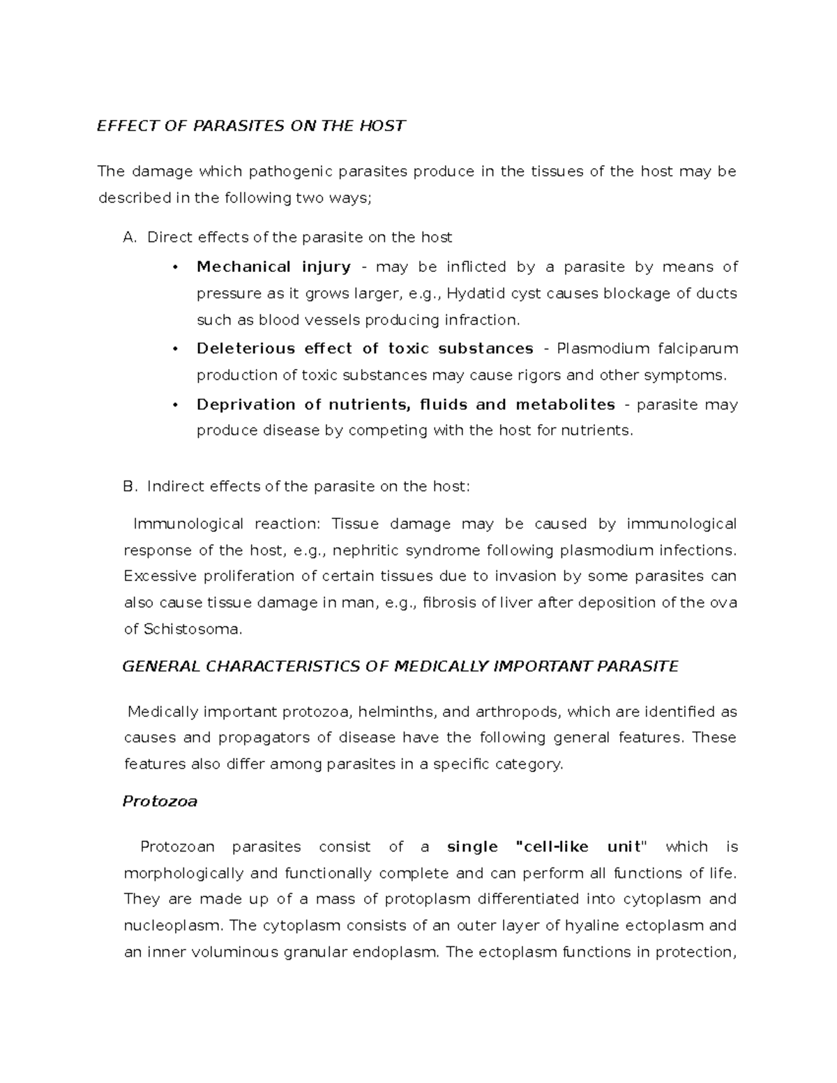 Effect OF Parasites ON THE HOST - EFFECT OF PARASITES ON THE HOST The ...