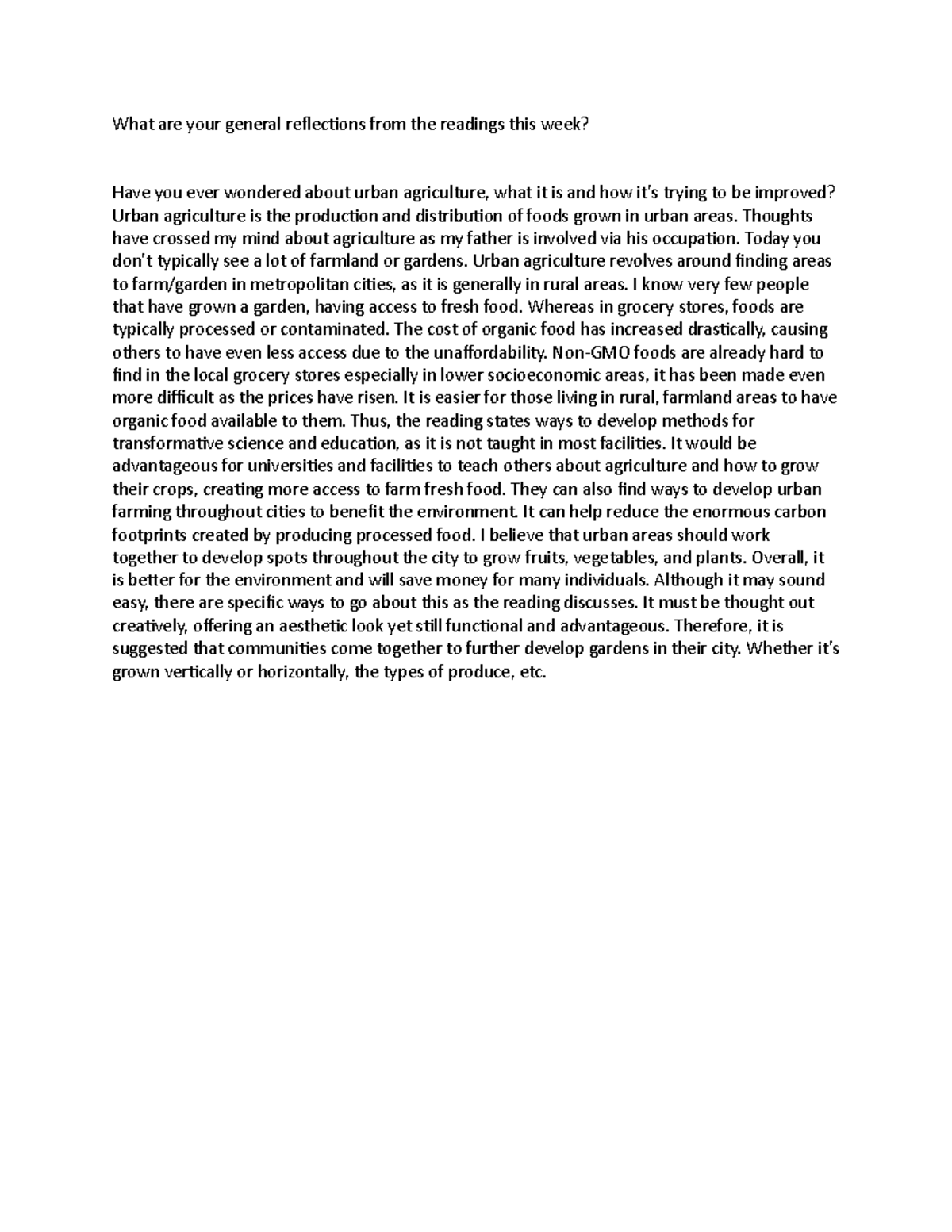 Reflection from Reading - What are your general reflections from the ...