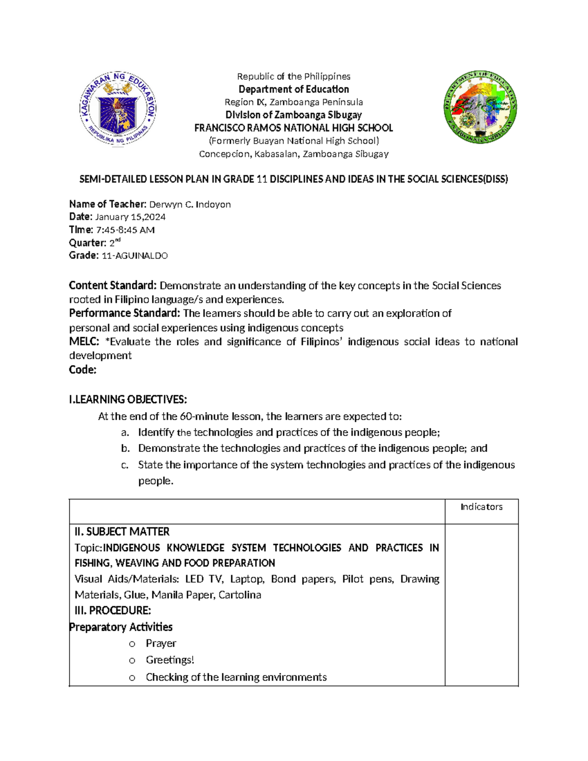 Derwyn CO2 2023-2024 - LESSON - Republic of the Philippines Department ...
