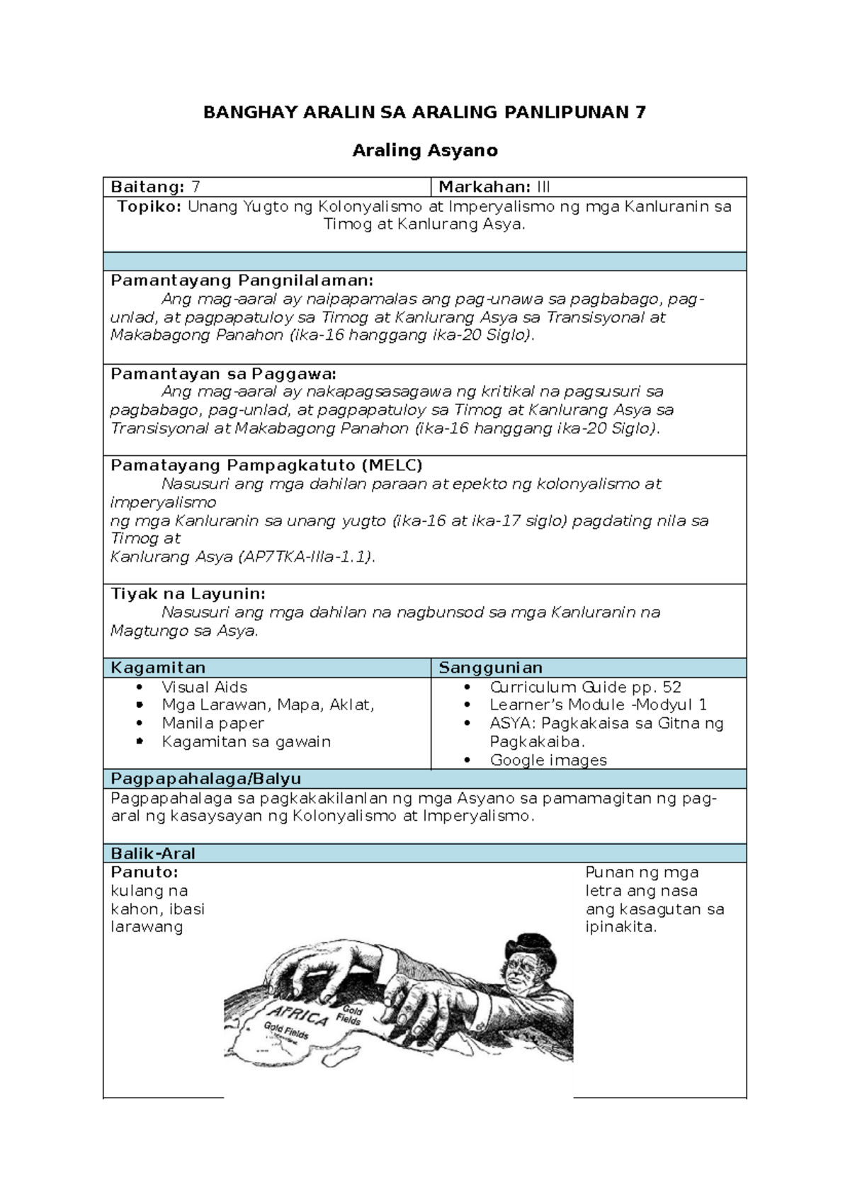 Lesson PLAN-G7-2ND - BANGHAY ARALIN SA ARALING PANLIPUNAN 7 Araling ...