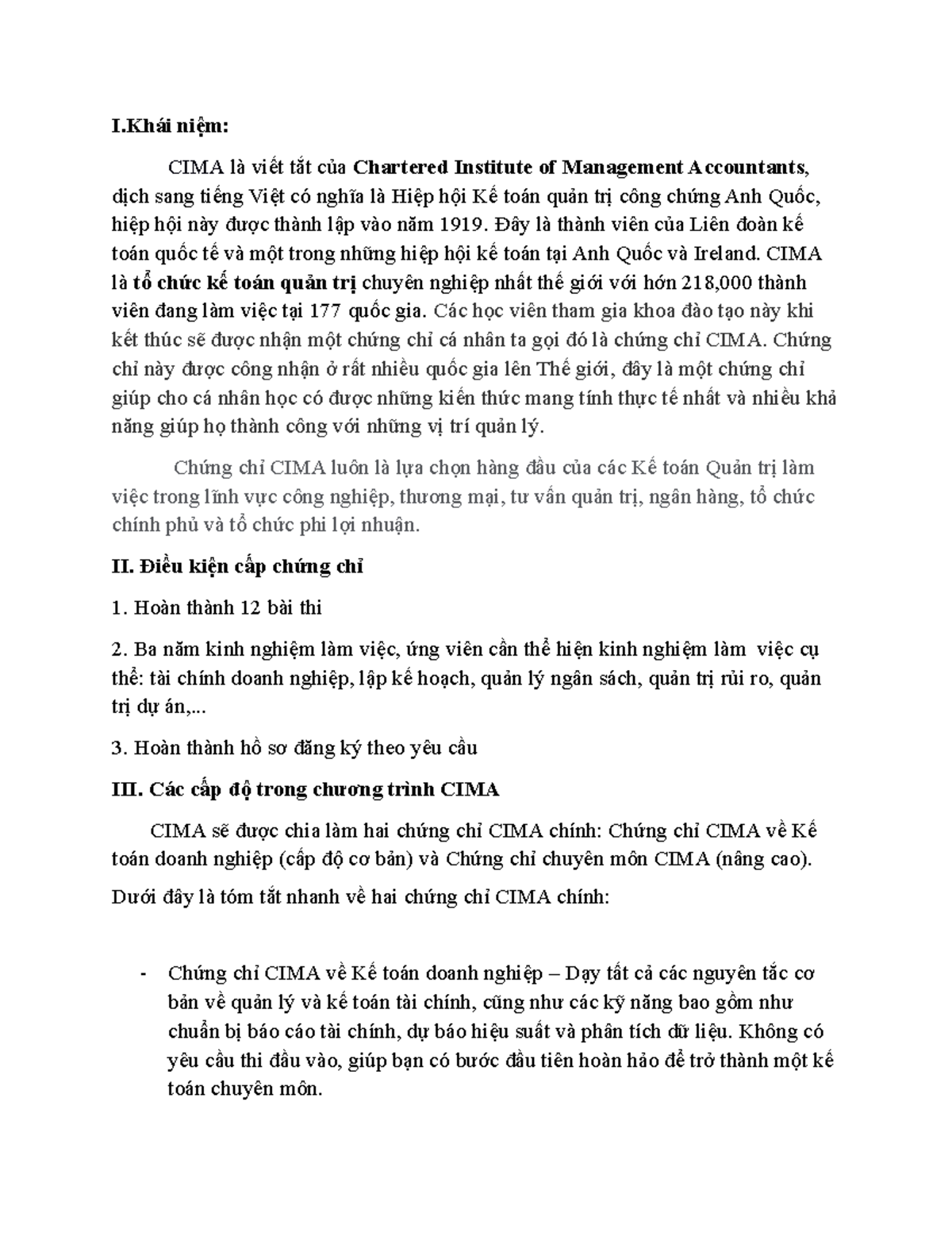 Chung chi nghe nghiep cima - tom tat - Chứng chỉ ngành nghề - Studocu