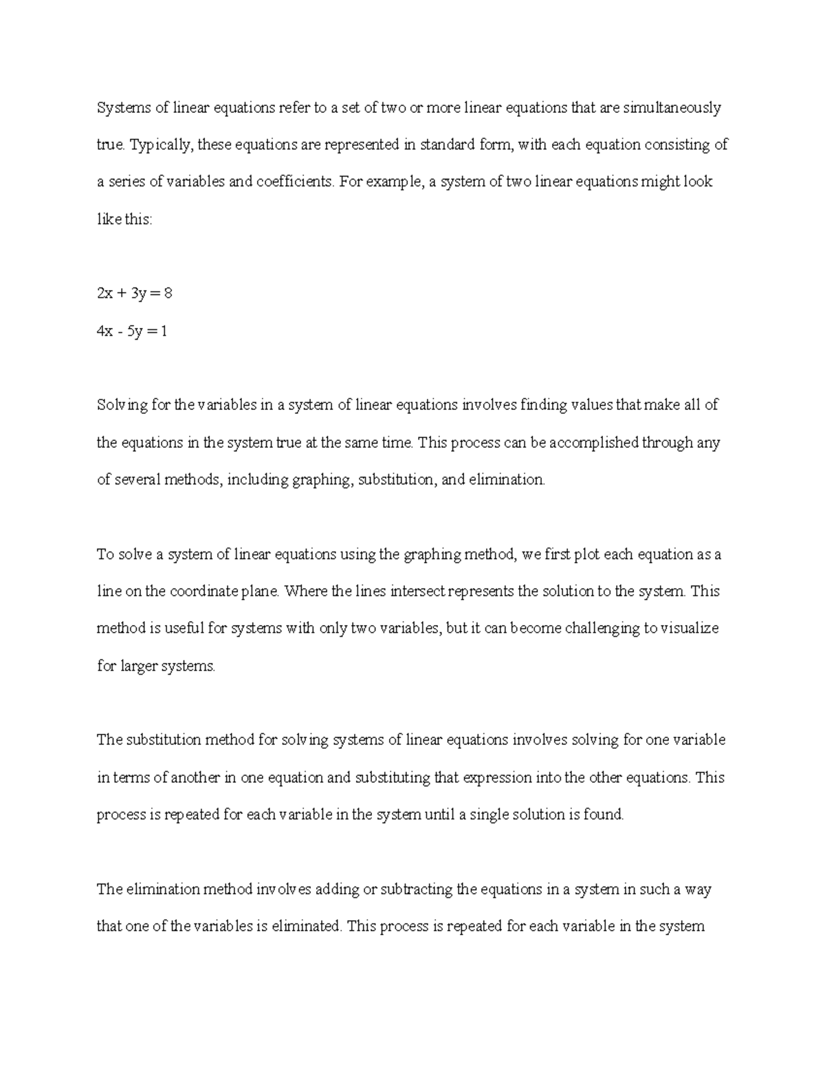 MAt-171 System of Linear Equations - Systems of linear equations refer ...
