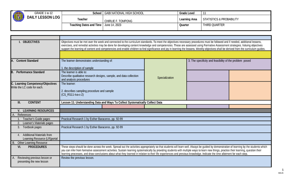 DLP Income Statement - GRADE 1 to 12 DAILY LESSON LOG School GABI ...