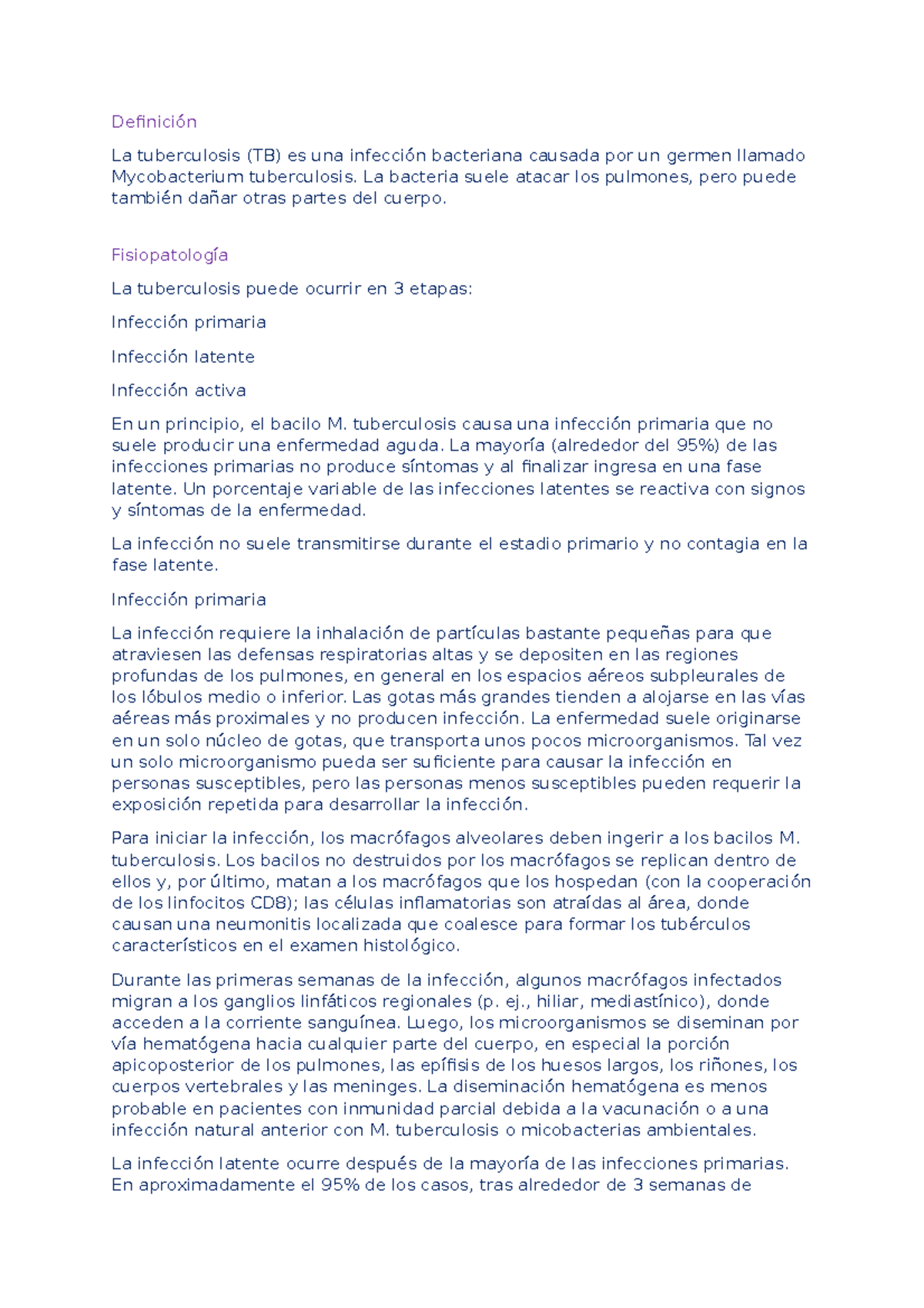 Tuberculosis - practica - Definición La tuberculosis (TB) es una ...