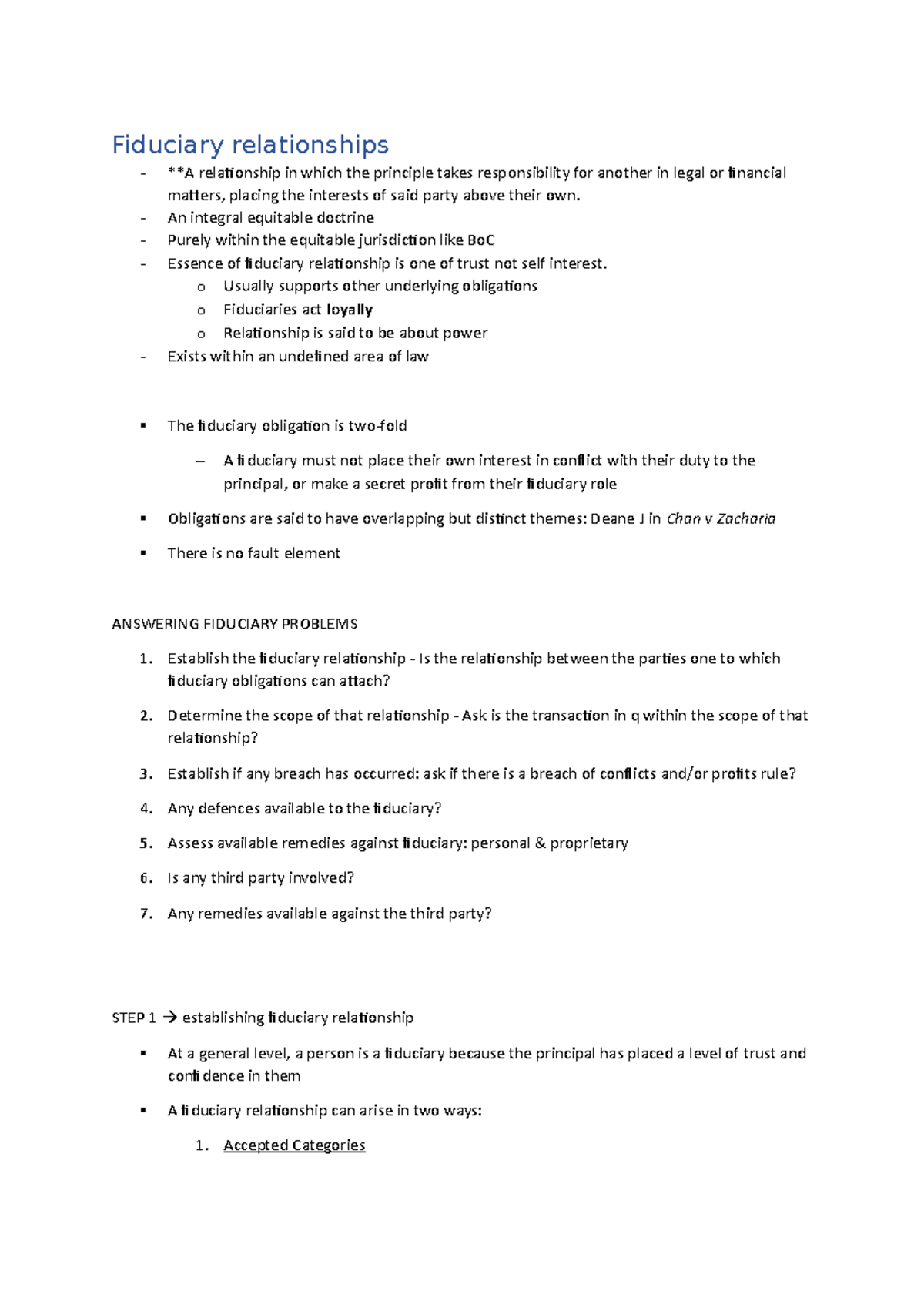 Fiduciary relationships - An integral equitable doctrine Purely within ...