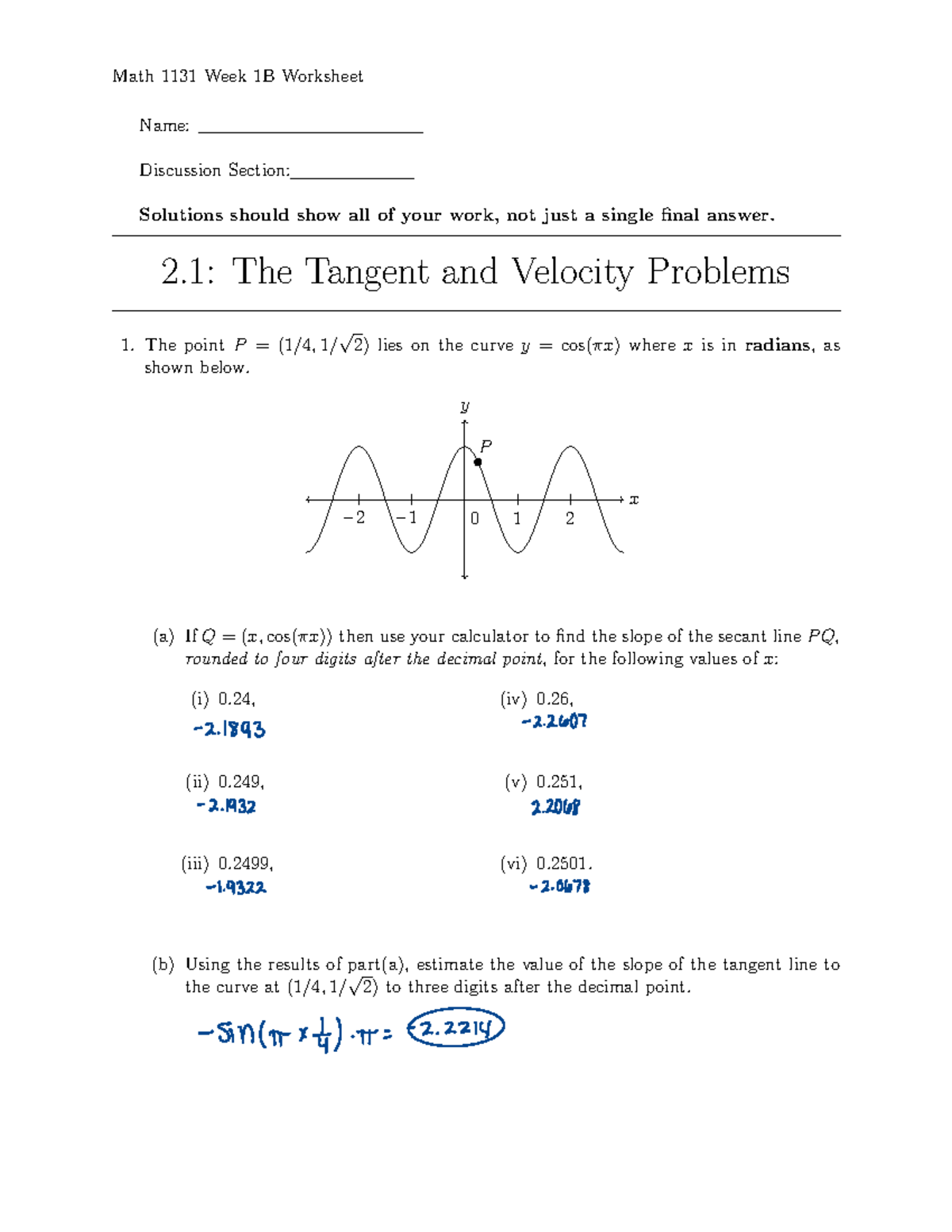 Week1-2 1-to-2 2-1 - math 1131 hw - Math 1131 Week 1B Worksheet Name ...