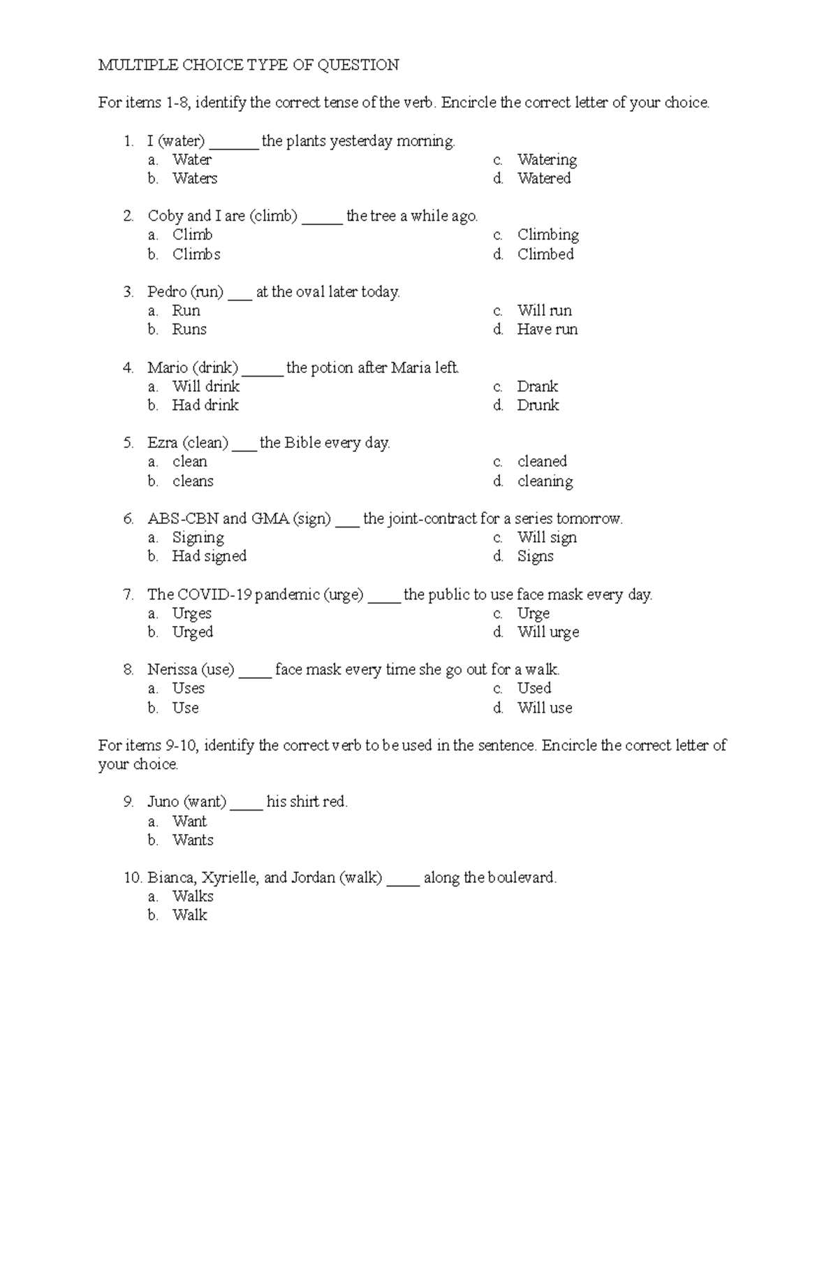 MCTQ pearl - For reading - MULTIPLE CHOICE TYPE OF QUESTION For items 1 ...