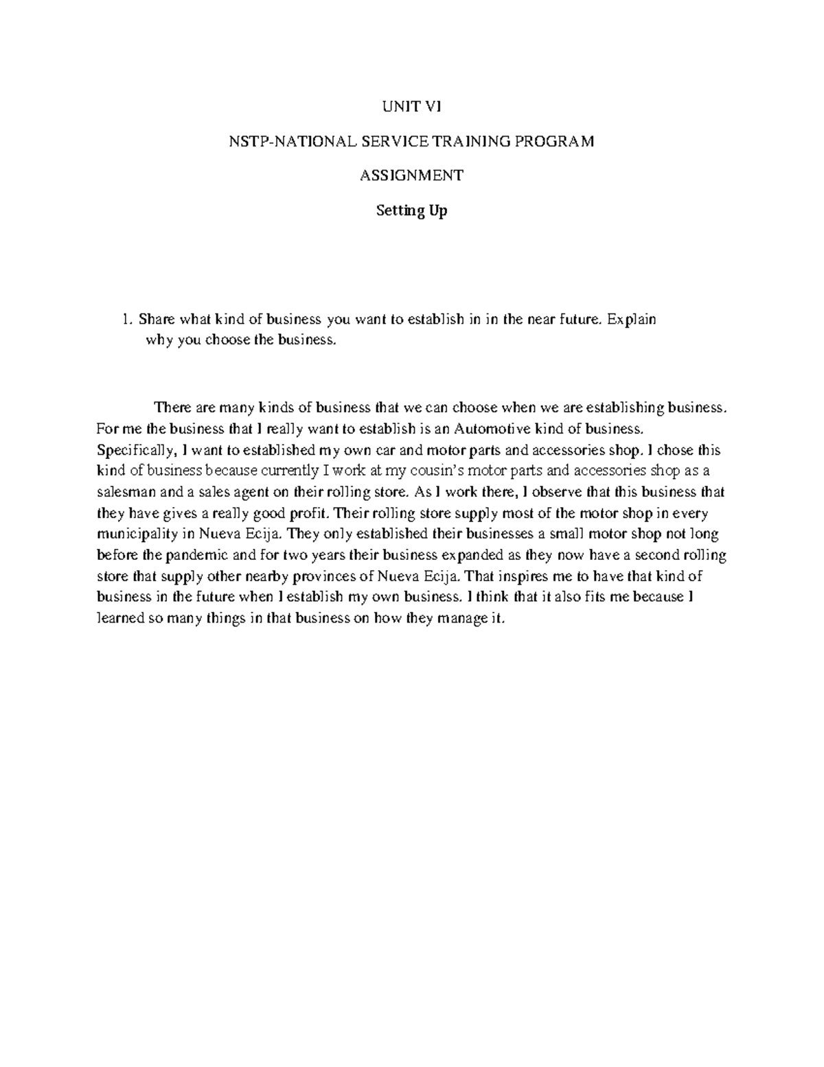 UNIT Vinstp-1 - UNIT VI NSTP-NATIONAL SERVICE TRAINING PROGRAM ...