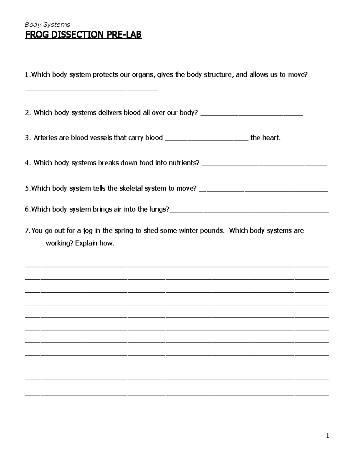 Frog Prelab - FROG DISSECTION PRE-LAB 1 body system protects our organs ...