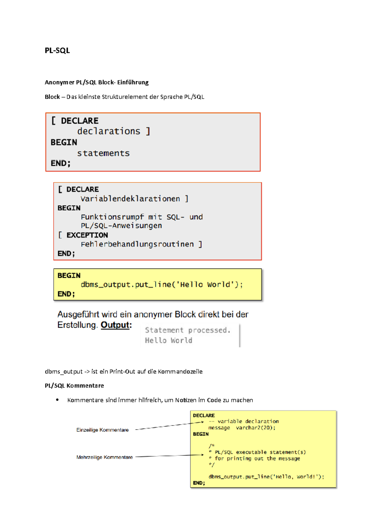 PL SQL - PL SQL zusammenfassung - PL-SQL Anonymer PL/SQL Block ... PL SQL - PL SQL zusammenfassung - PL-SQL Anonymer PL/SQL Block ...