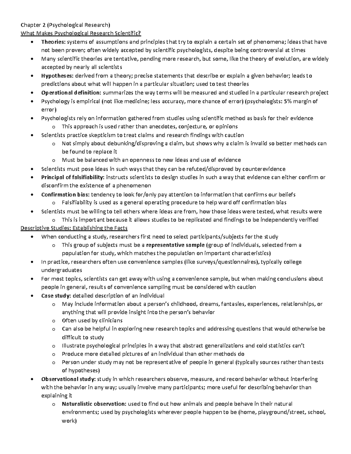 Gen Psych Notes Ch 2 - Notes on Psychological Research - Chapter 2 ...